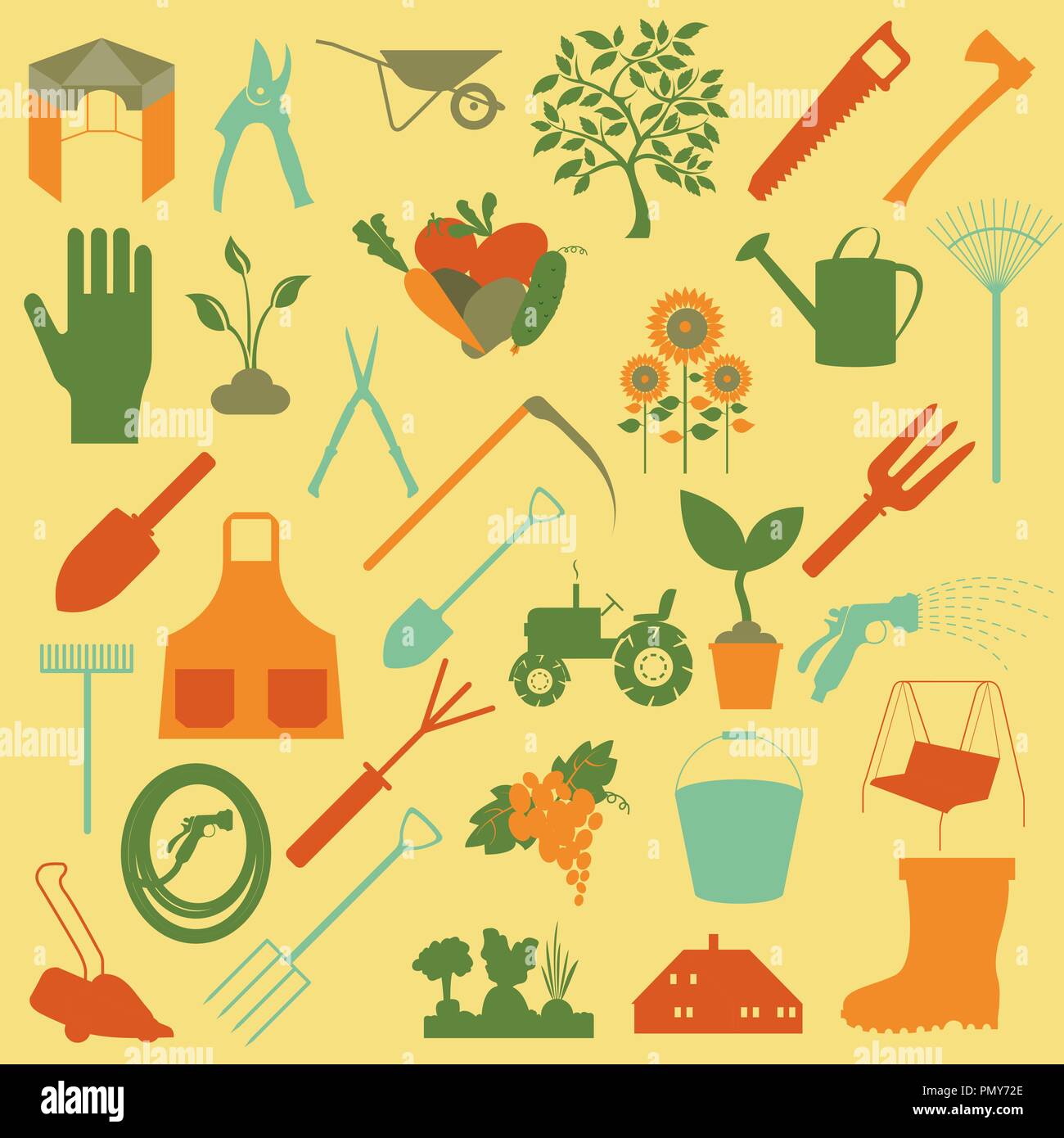 Garden work icon set. Working tools. Vector illustration Stock Vector ...