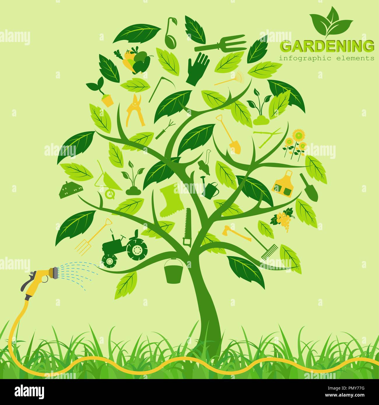 Garden work infographic elements. Working tools set. Vector ...
