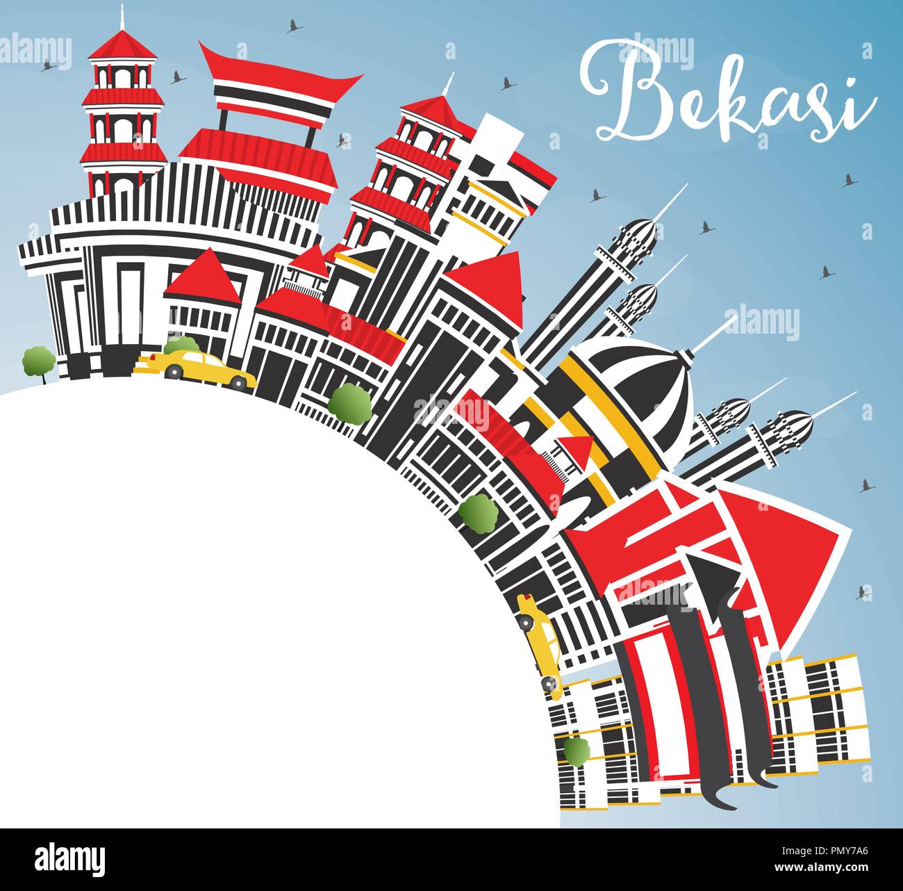 Bekasi Indonesia City Skyline with Color Buildings, Blue Sky and Copy ...