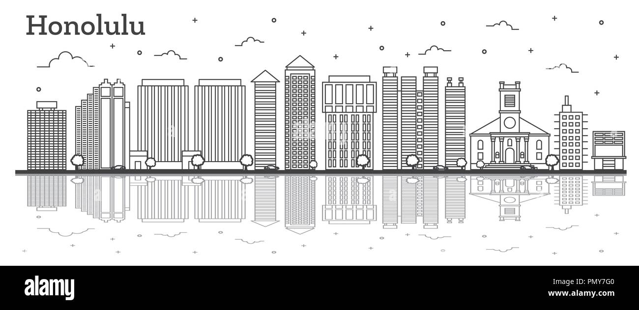 Outline Honolulu Hawaii City Skyline with Modern Buildings and ...
