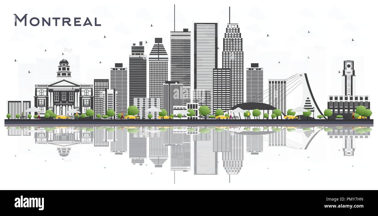 Montreal Canada City Skyline with Gray Buildings Isolated on White ...