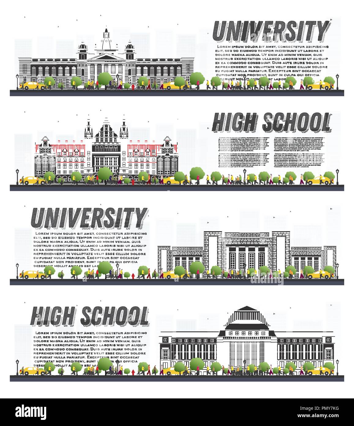 Set of University Campus Study Banners Isolated on White. Vector ...