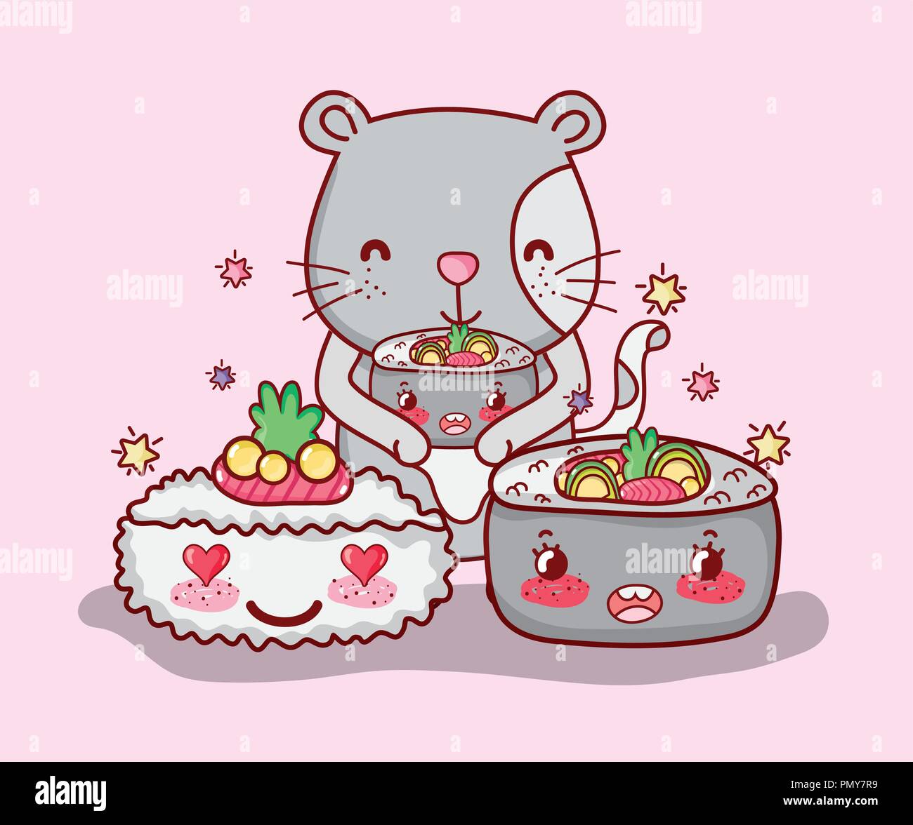 Cat and japan food kawaii Stock Vector Image & Art - Alamy