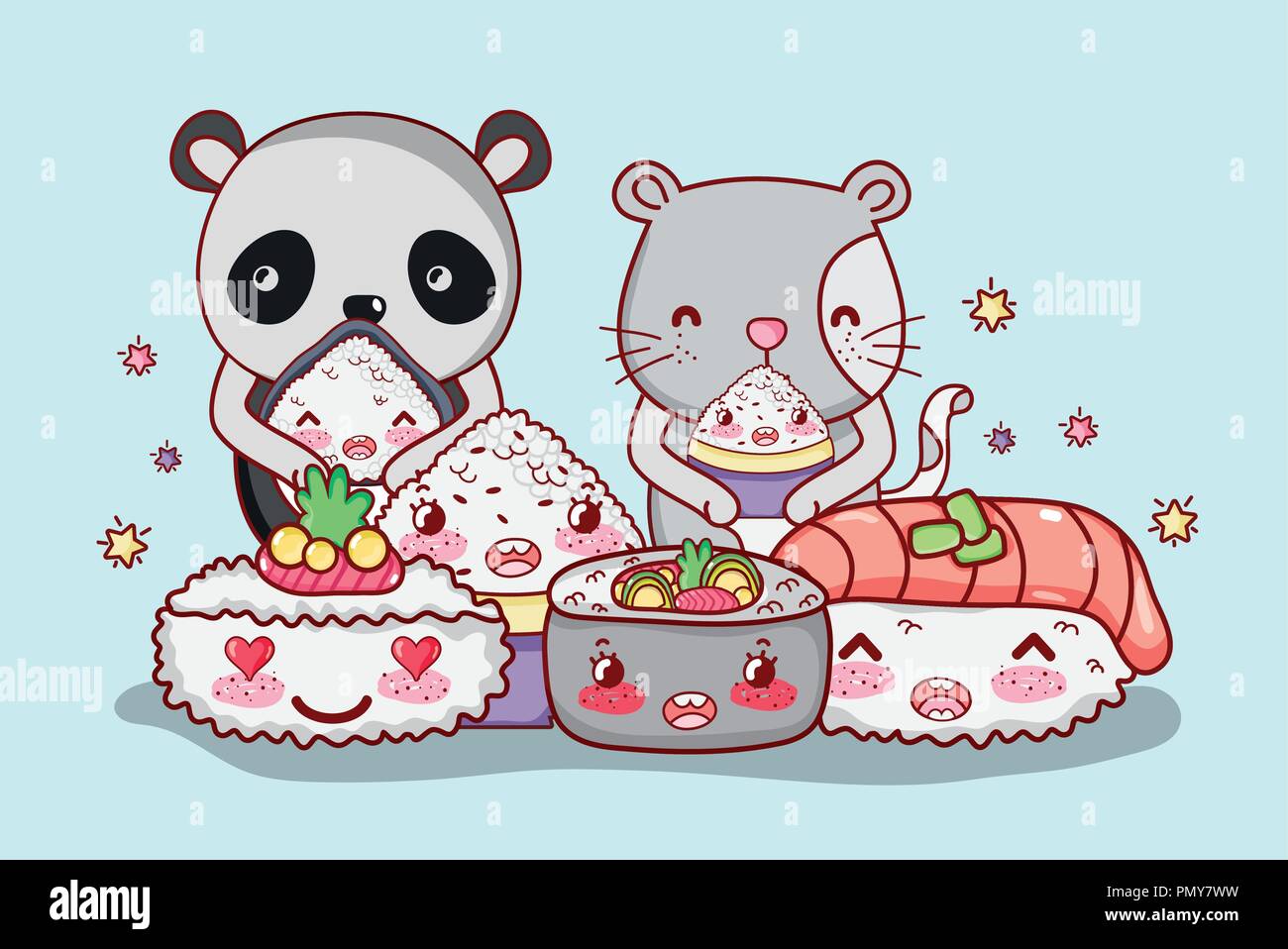 Japan food and animals kawaii Stock Vector Image & Art - Alamy