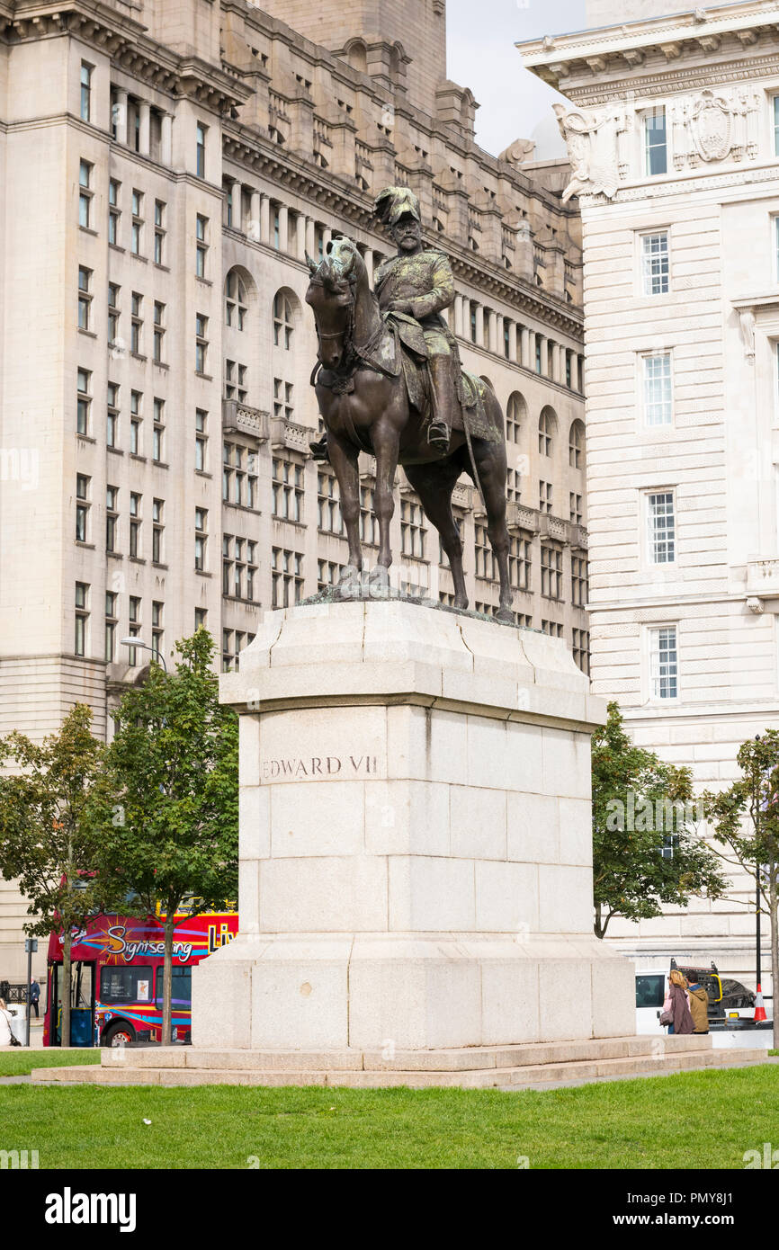 Liverpool Pier Head statue King Edward VII astride horse military ...