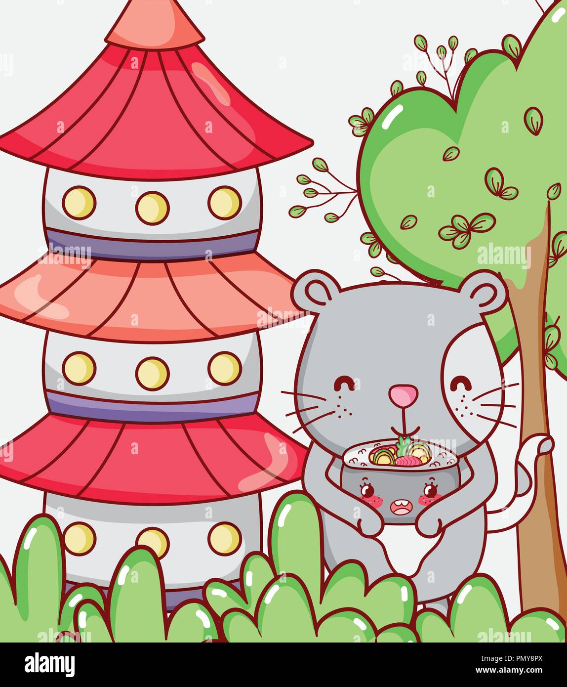 Cat and japanese food kawaii Stock Vector Image & Art - Alamy