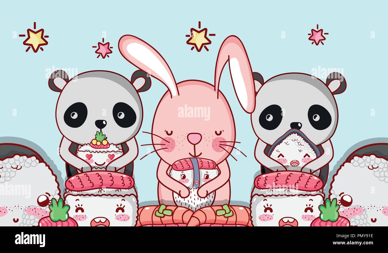 Kawaii animals and japanese food Stock Vector Image & Art - Alamy