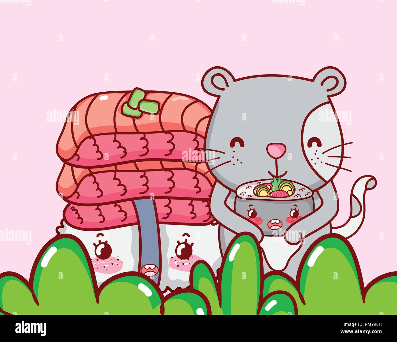 Cat and japanese food kawaii Stock Vector Image & Art - Alamy