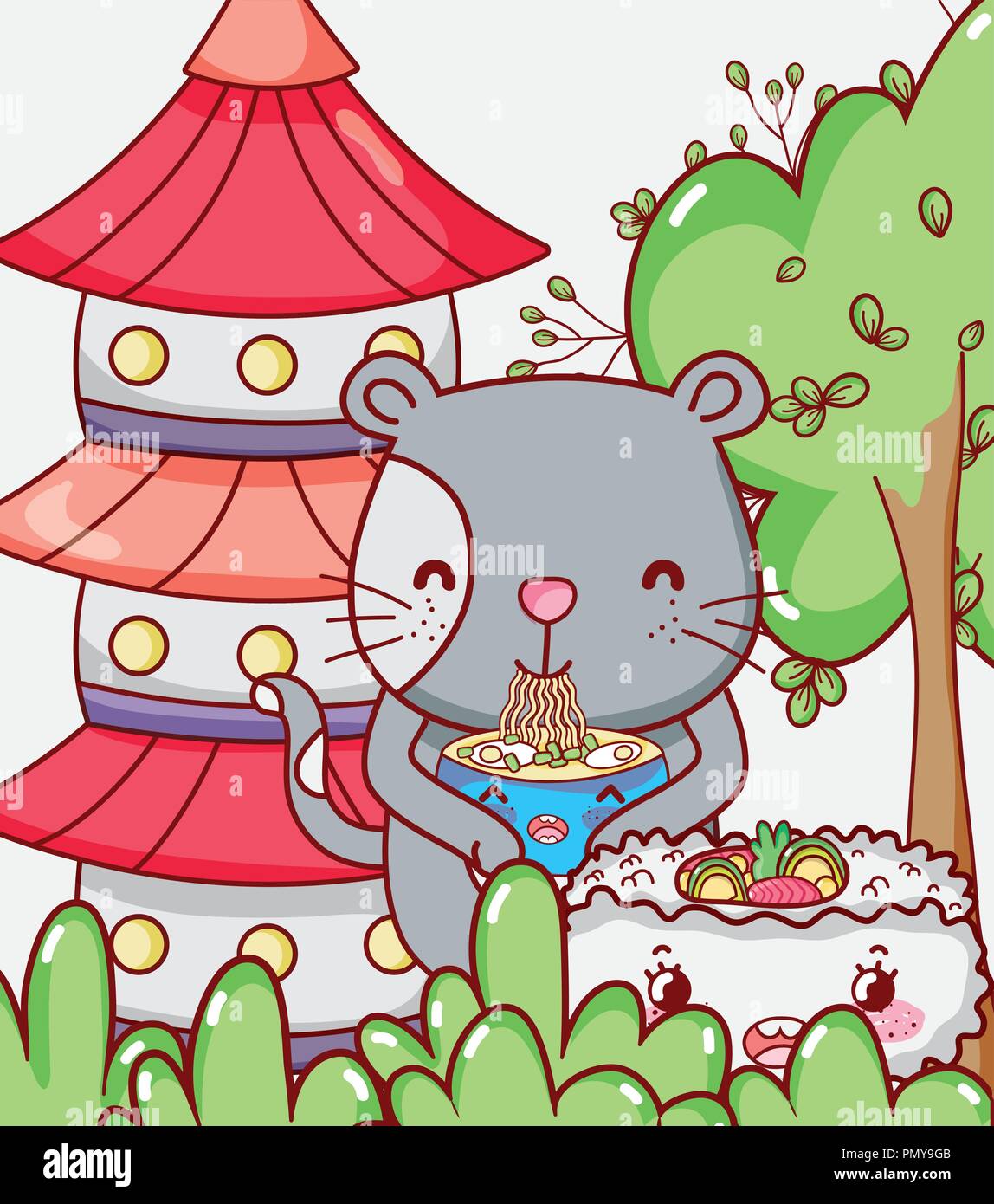 Cat and japanese food kawaii Stock Vector Image & Art - Alamy