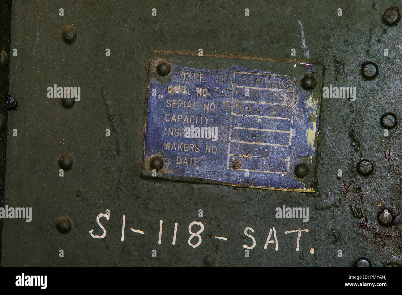 Avro Vulcan B2 component data plate on elevon. Cold War nuclear bomber ...