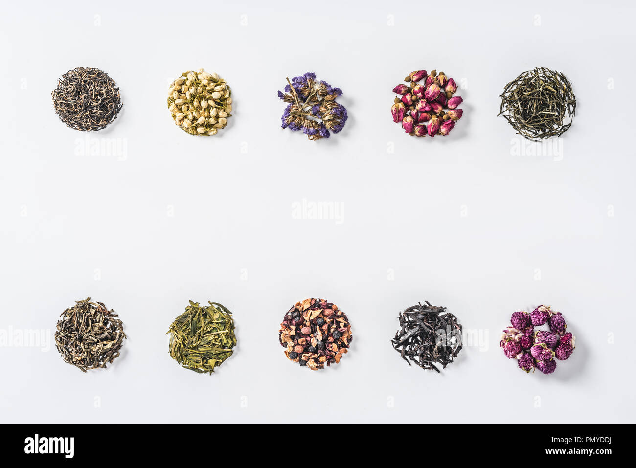 lines of dried herbal organic tea isolated on white Stock Photo - Alamy