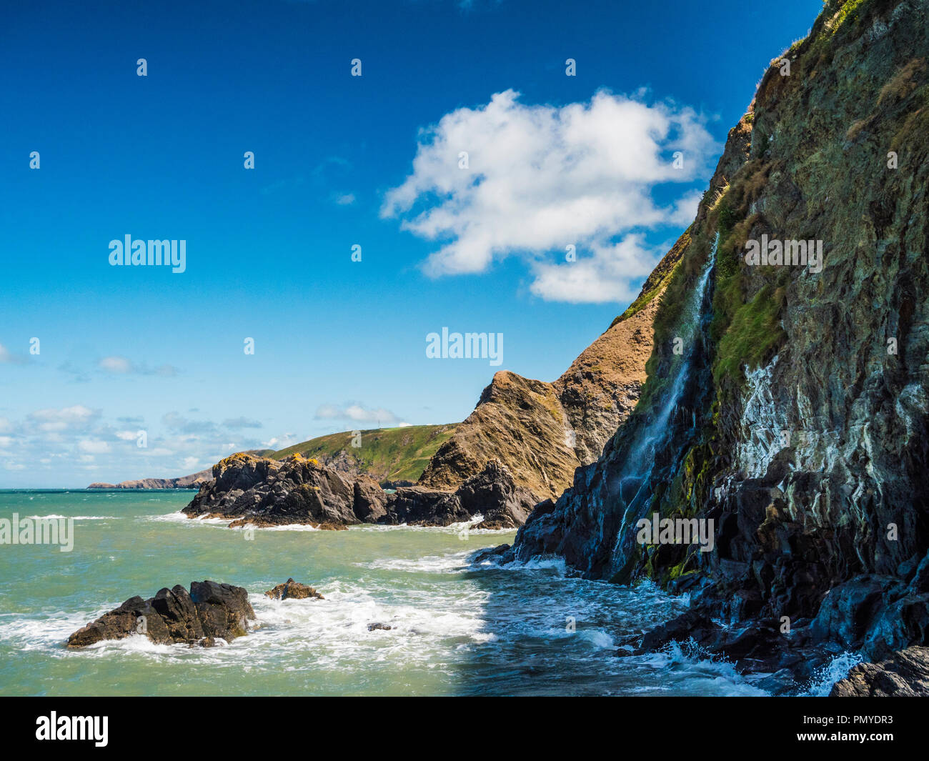 The waterfall at Tresaith on the Welsh coast in Ceredigion Stock Photo ...