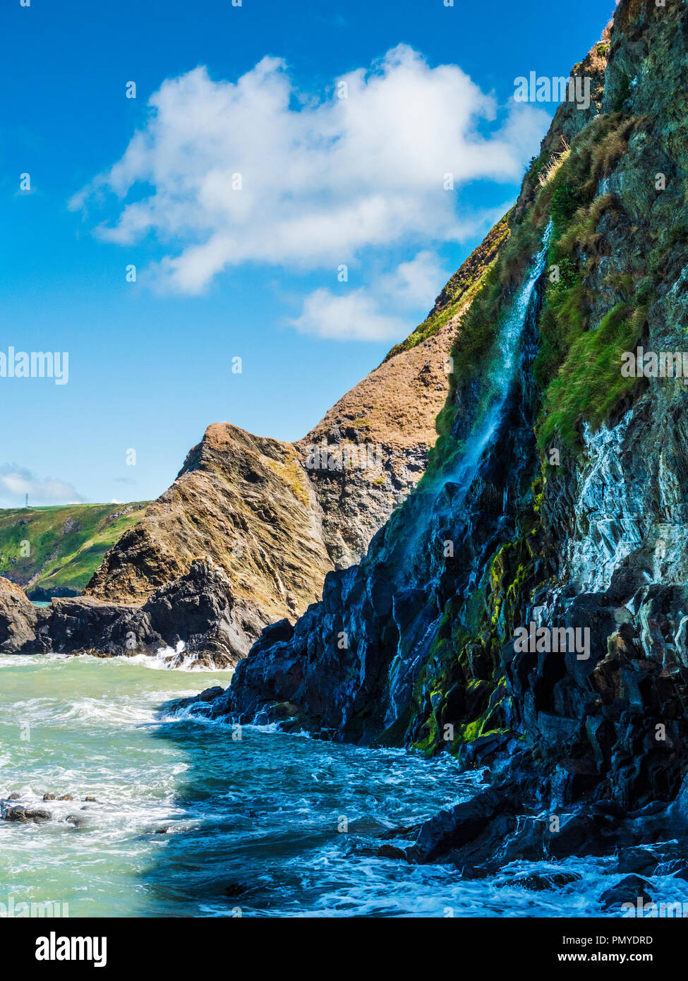 The waterfall at Tresaith on the Welsh coast in Ceredigion Stock Photo ...