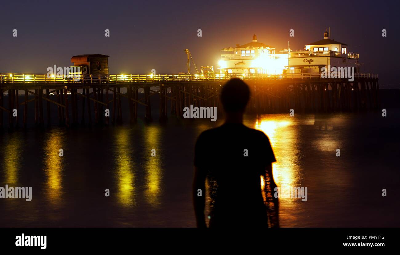 Nighttime at Malibu Pier Stock Photo - Alamy