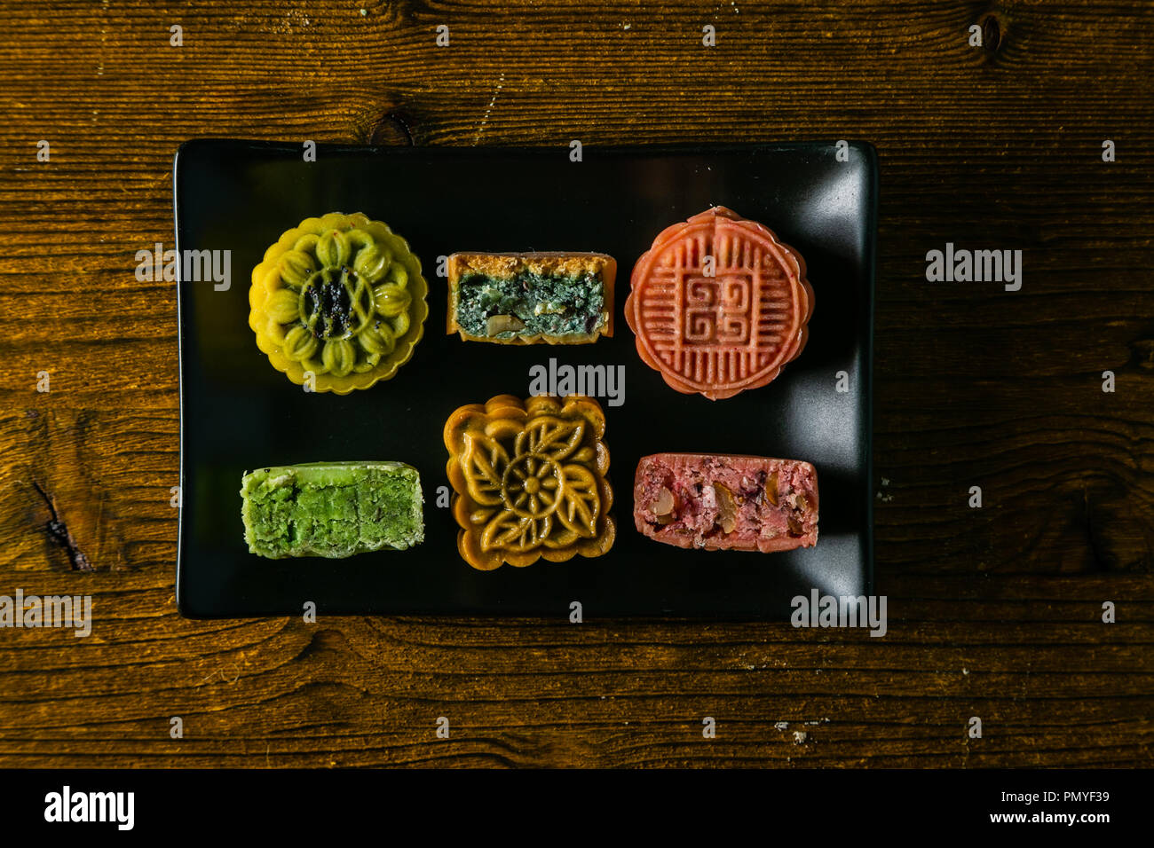 Mid Autumn Festival concept - yuebing monncakes on rustic background ...