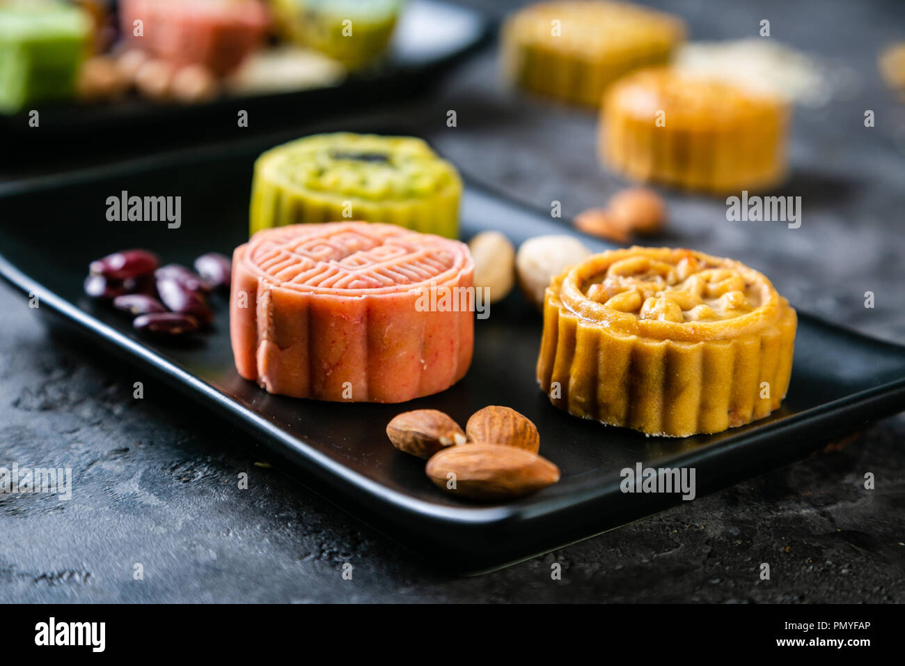 Mid Autumn Festival concept - yuebing monncakes on rustic background ...