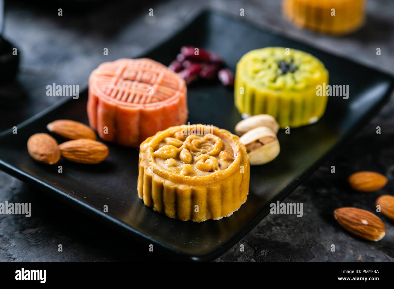 Mid Autumn Festival concept - yuebing monncakes on rustic background ...