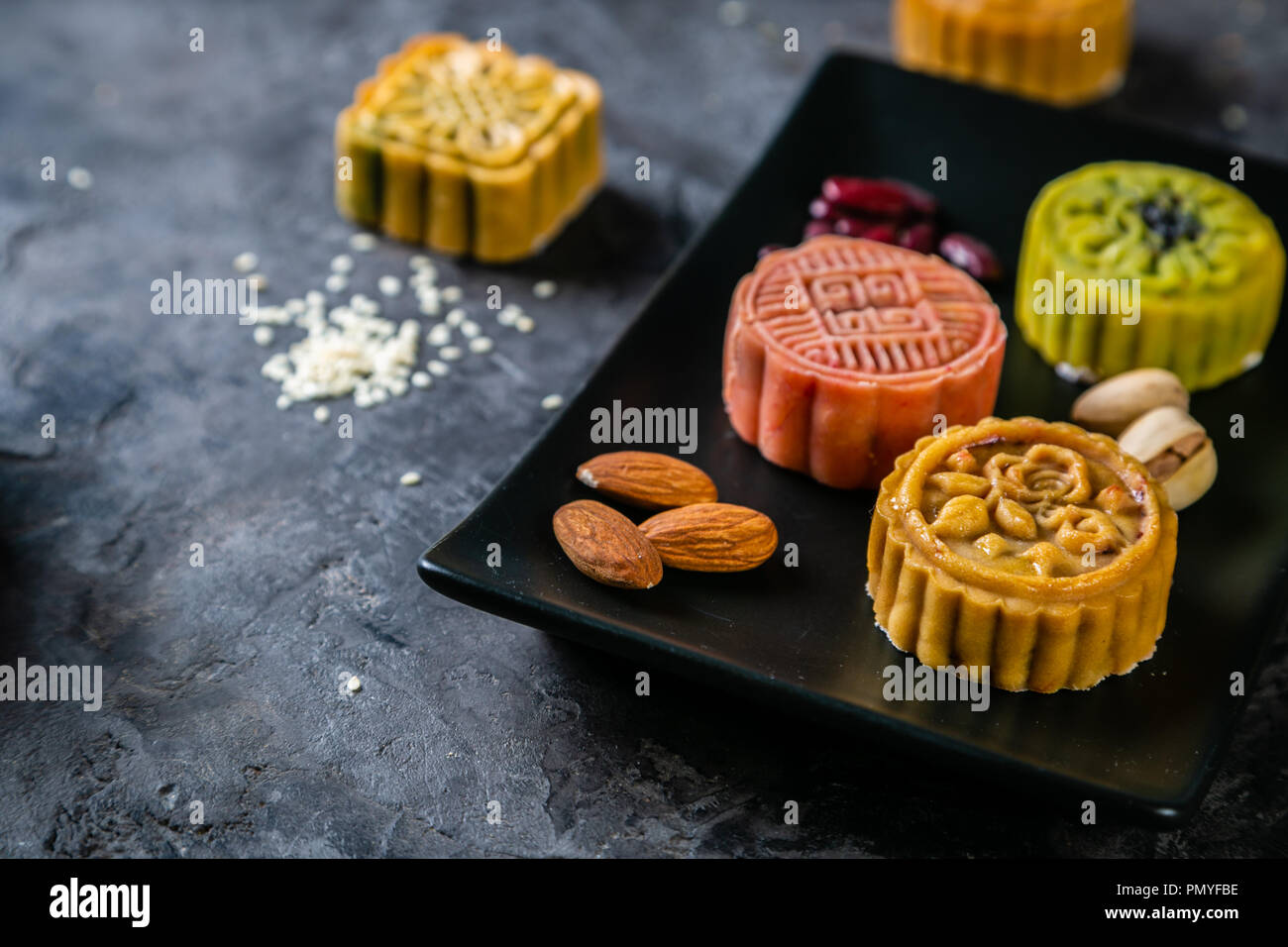 Mid Autumn Festival concept - yuebing monncakes on rustic background ...