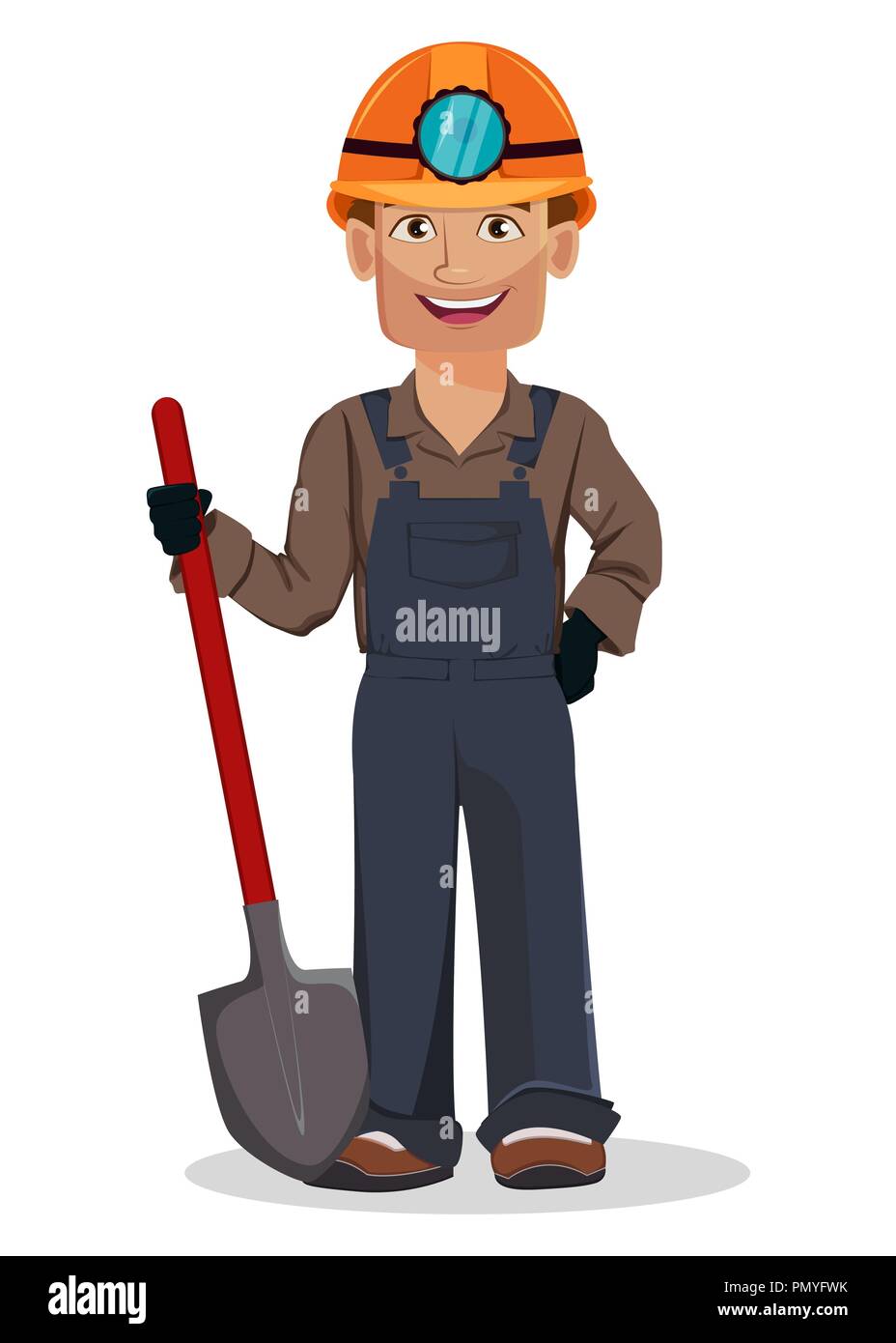Miner man, mining worker. Handsome cartoon character holding shovel ...