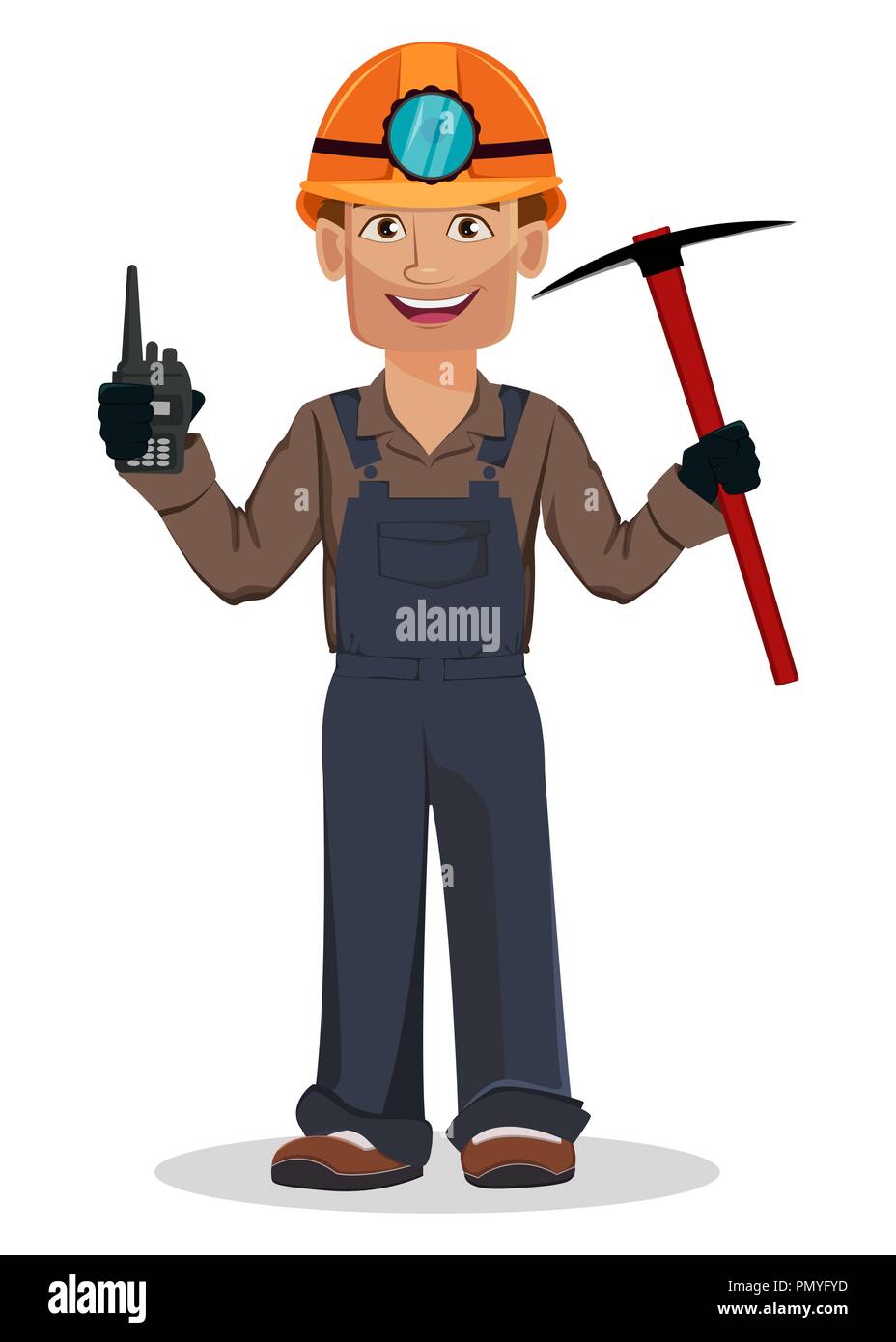Miner man, mining worker. Handsome cartoon character holding pickaxe ...