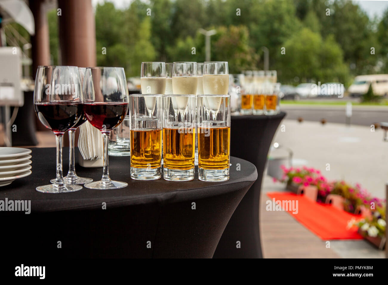 Glasses with juice, glasses with red wine on a buffet table Stock Photo ...