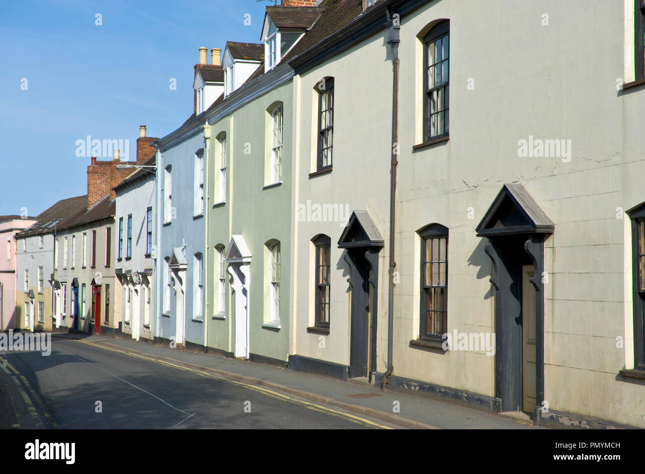 Terrace of roadside houses in Ledbury Herefordshire England UK Stock ...