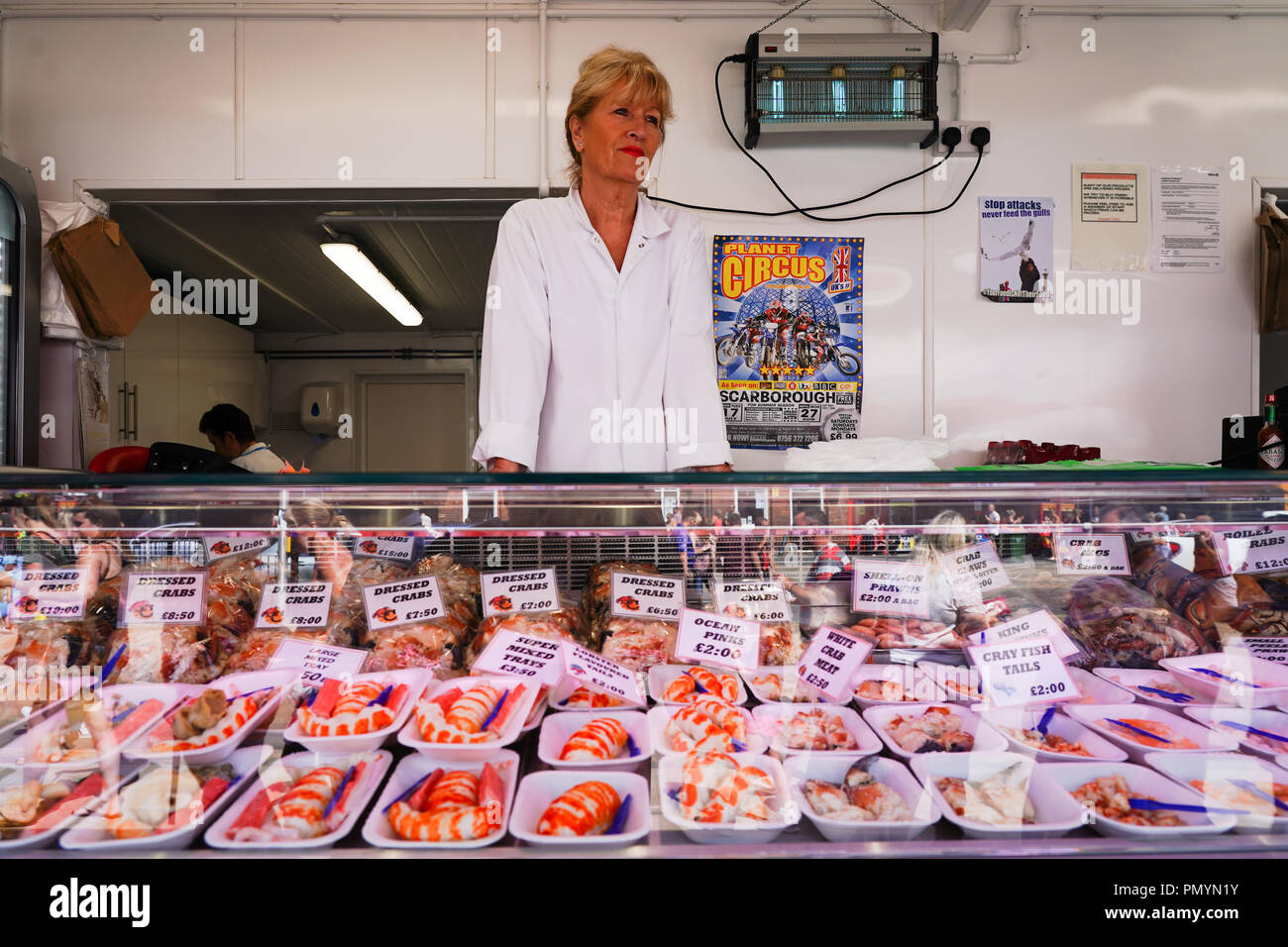 A seafood vendor in Scarborough, Yorkshire, England. Photo date: Sunday ...