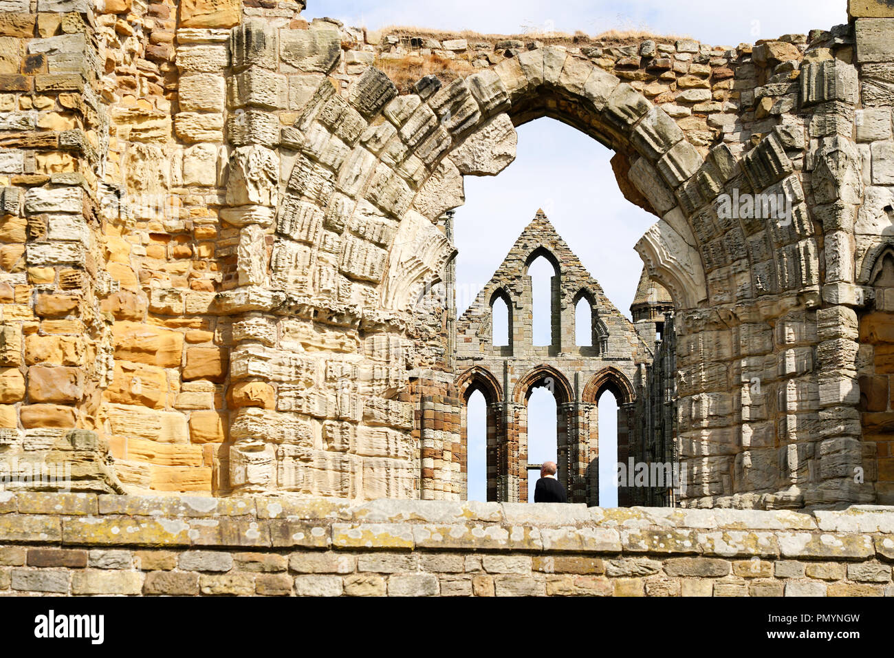 Views of the Abbey in Whitby Bay in Yorkshire, England. Photo date ...