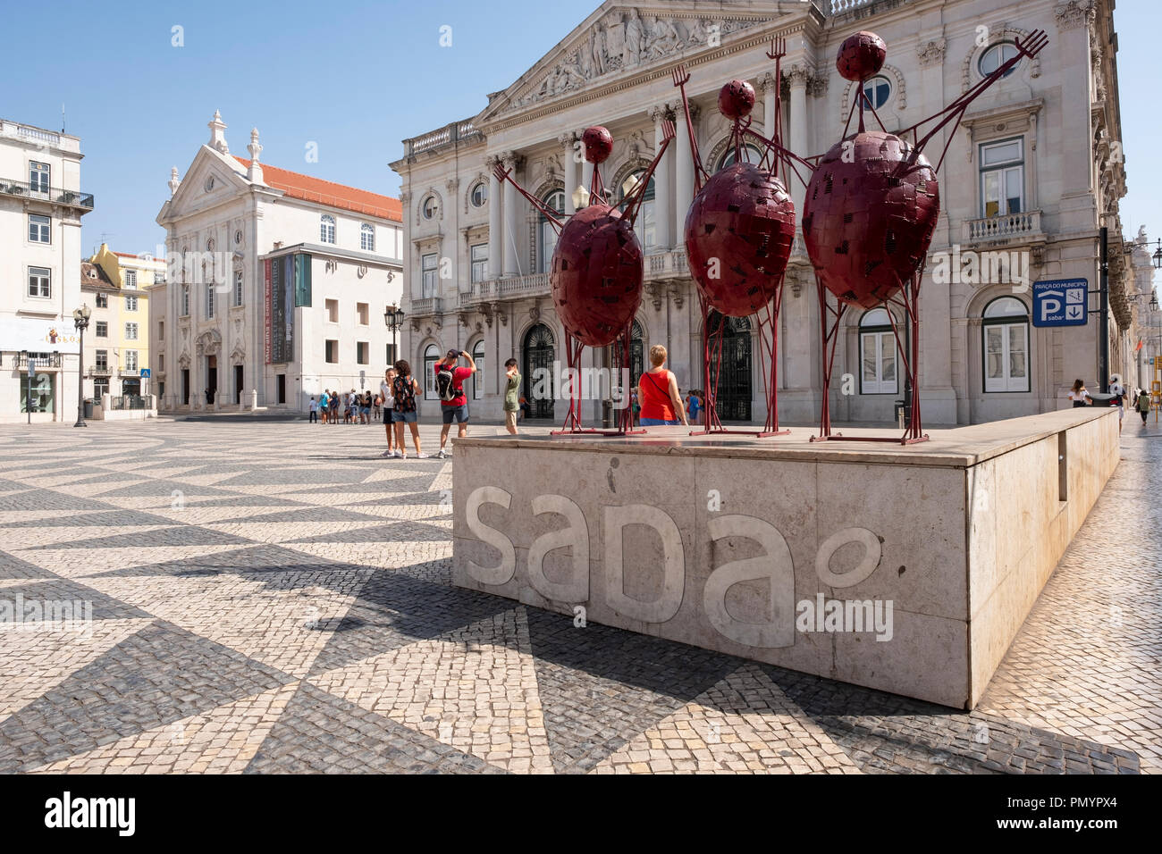 Red Human shaped sculptures and figures Municipality Lisbon Portugal ...