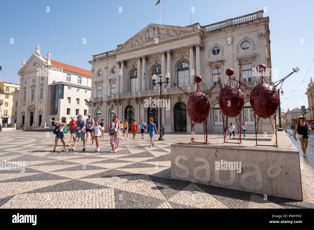 Red Human shaped sculptures and figures Municipality Lisbon Portugal ...