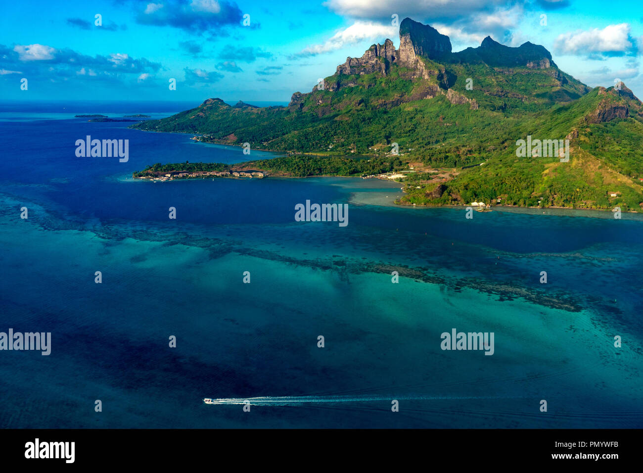 bora bora island french polynesia aerial airplane view panorama ...