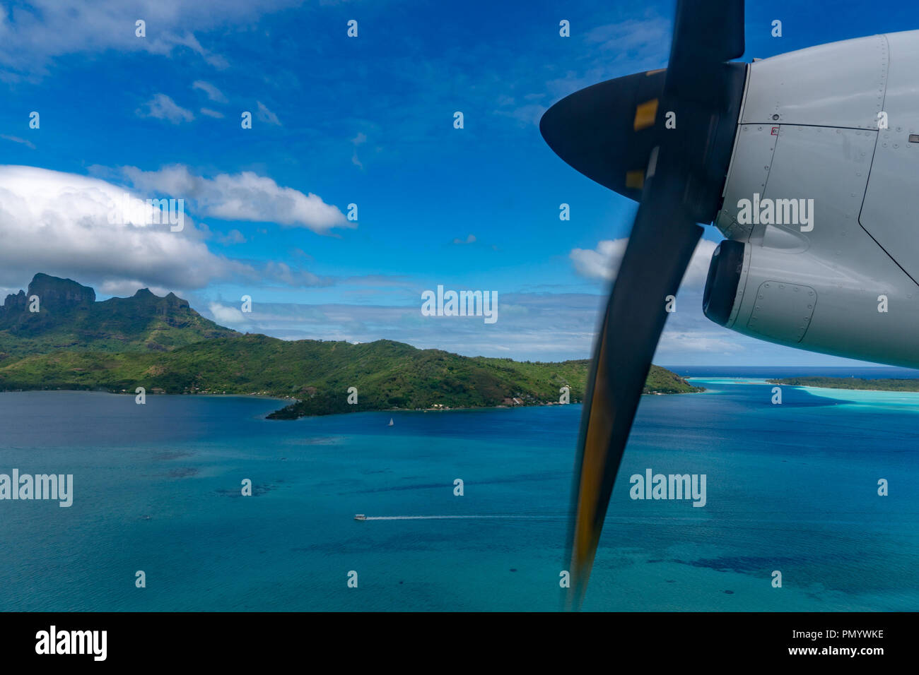 bora bora island french polynesia aerial airplane view panorama ...