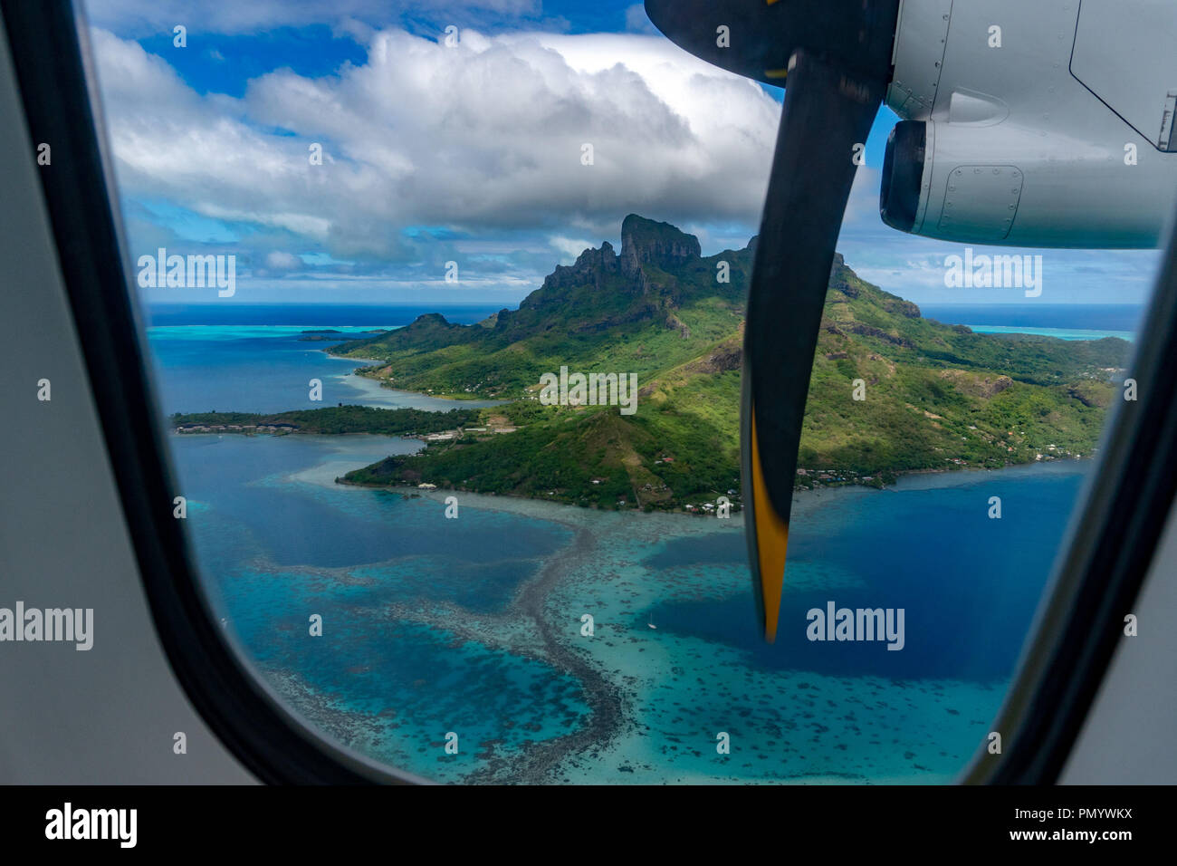 bora bora island french polynesia aerial airplane view panorama ...