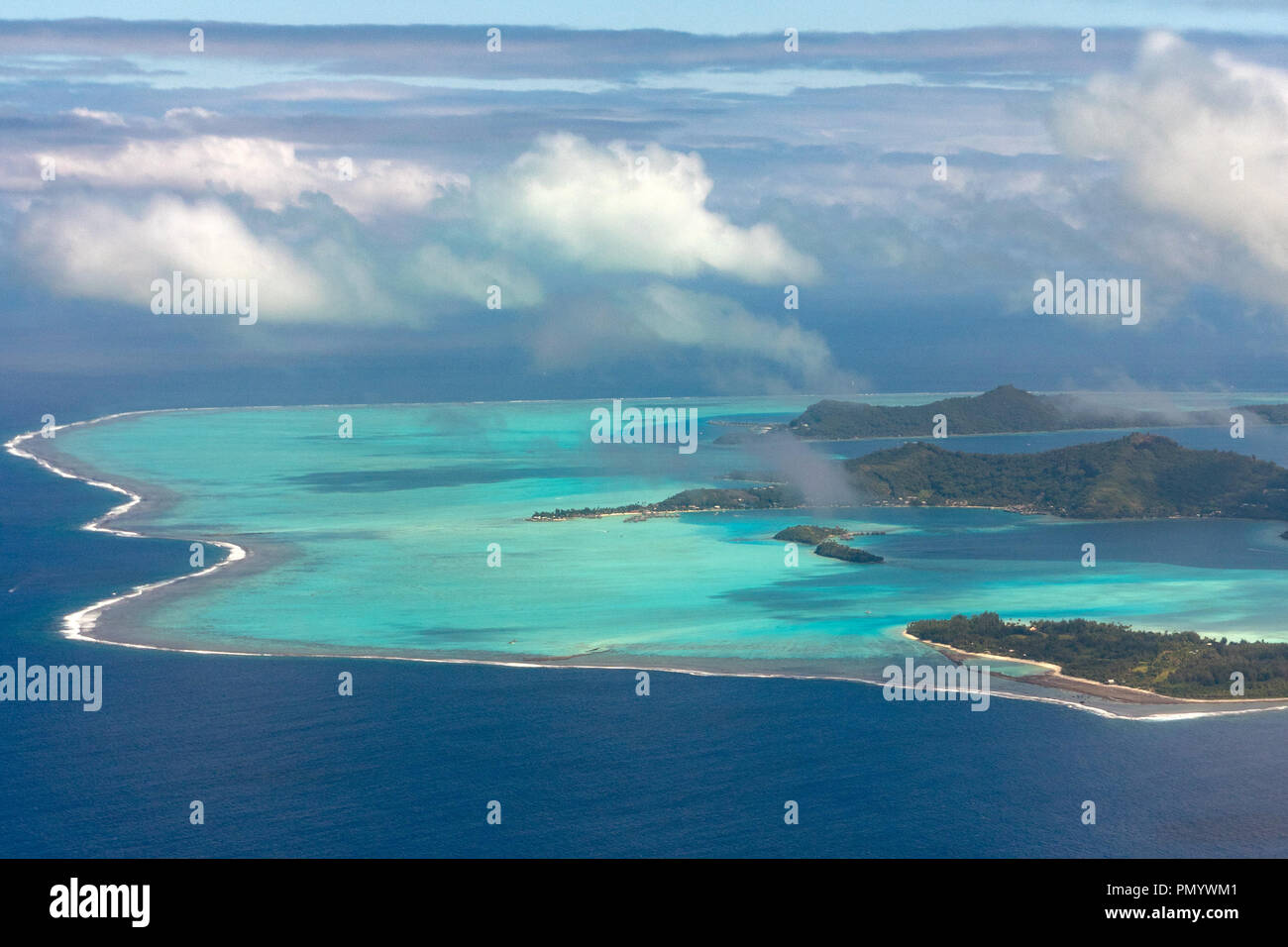 bora bora island french polynesia aerial airplane view panorama ...