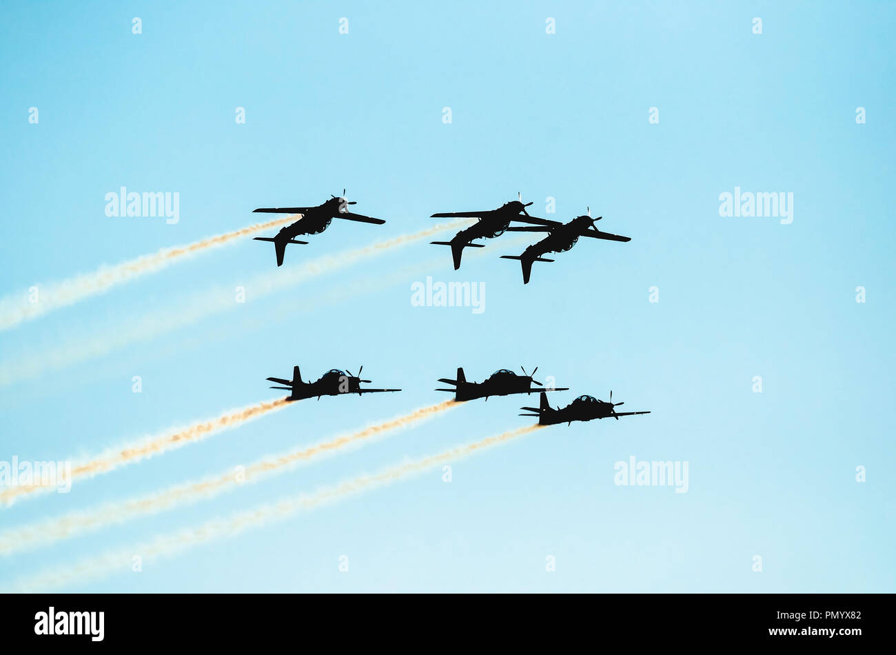 Three planes flying upside down and others three flying normally under ...