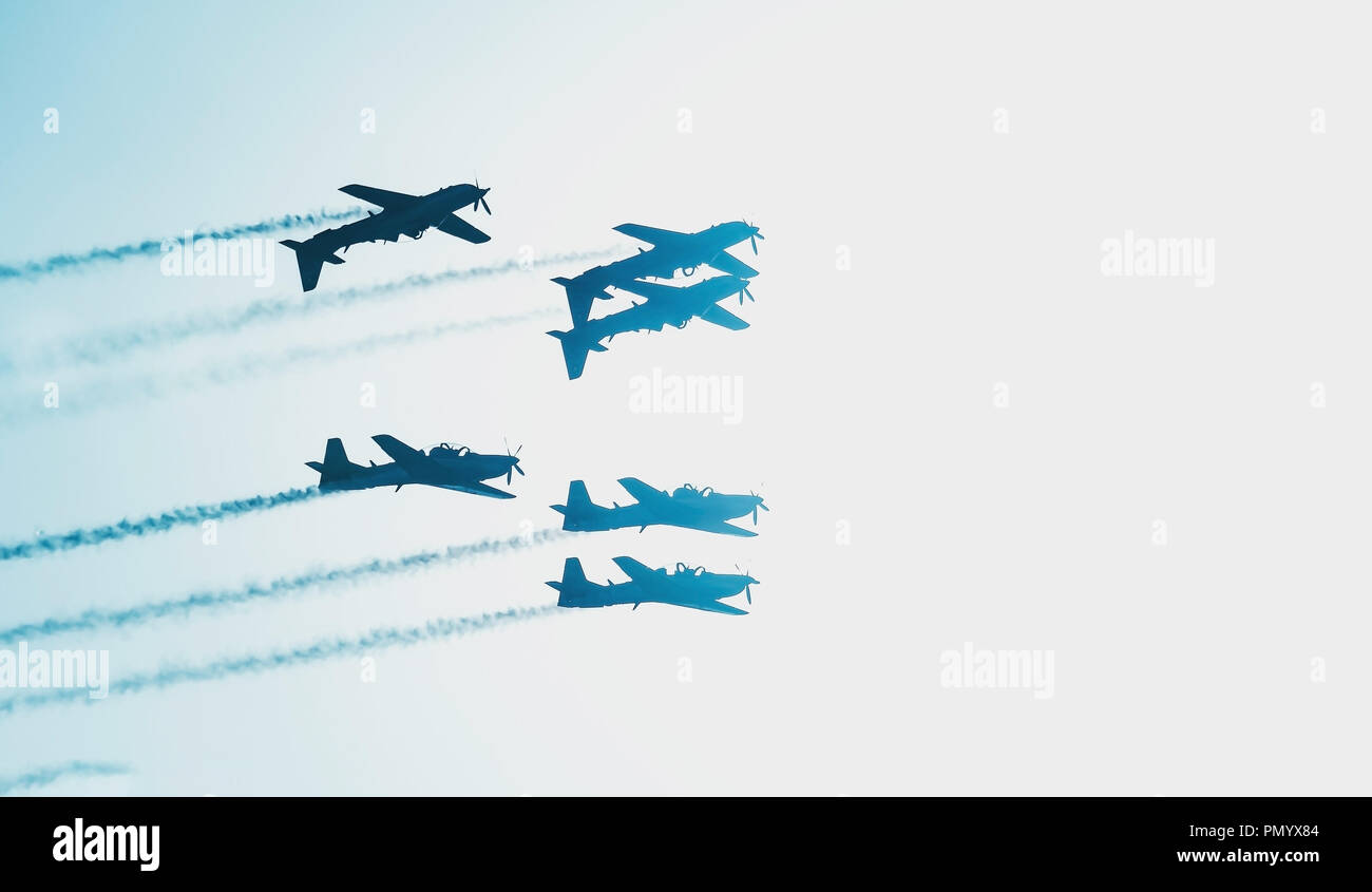 Three planes flying upside down and others three flying normally under ...
