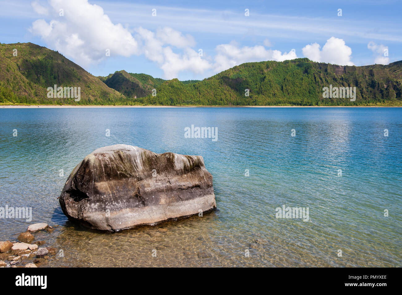 shoreline bank of lake fogo sao miguel azores volcanic crater Stock ...