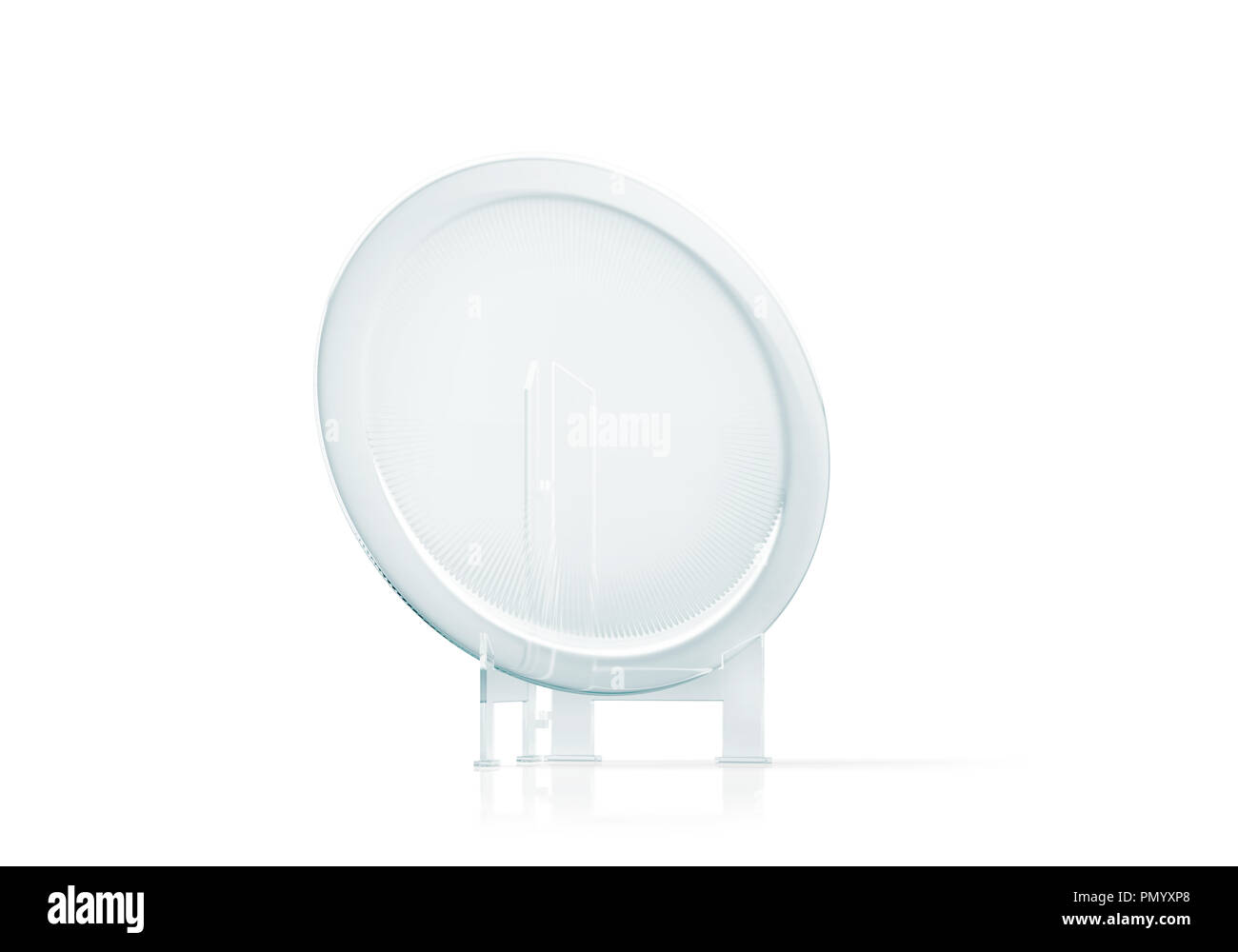 Blank round glass platter trophy mockup, 3d rendering. Empty acrylic ...