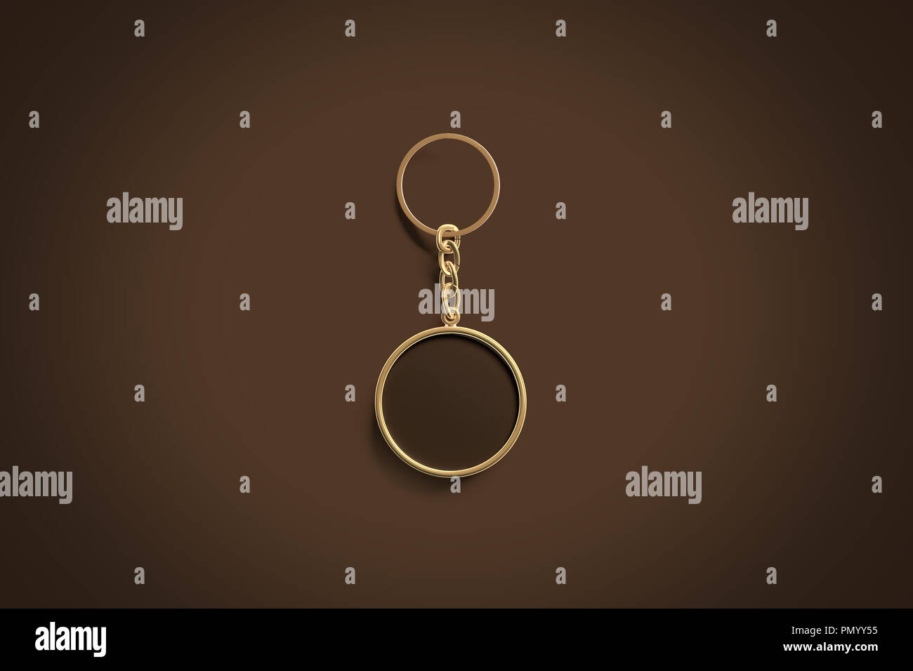 Blank gold round black key chain mock up top view, 3d rendering. Dark ...