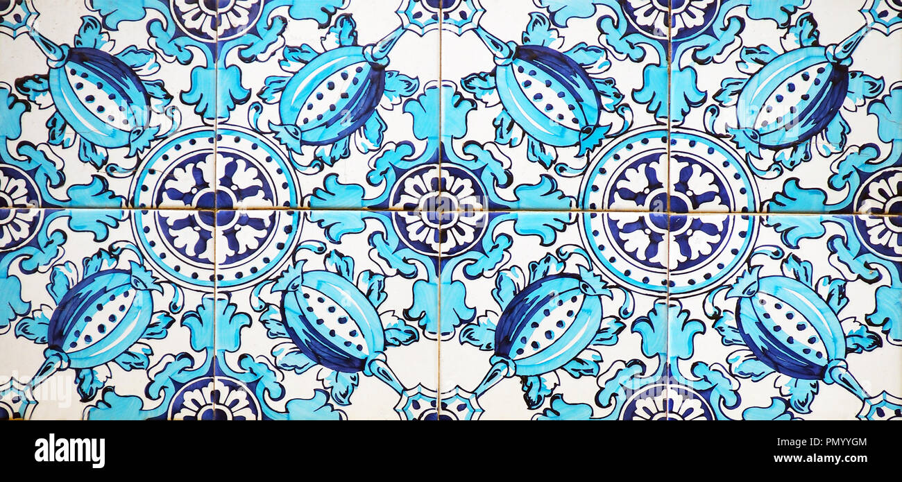 Detail of the traditional tiles from facade of old house. Decorative ...