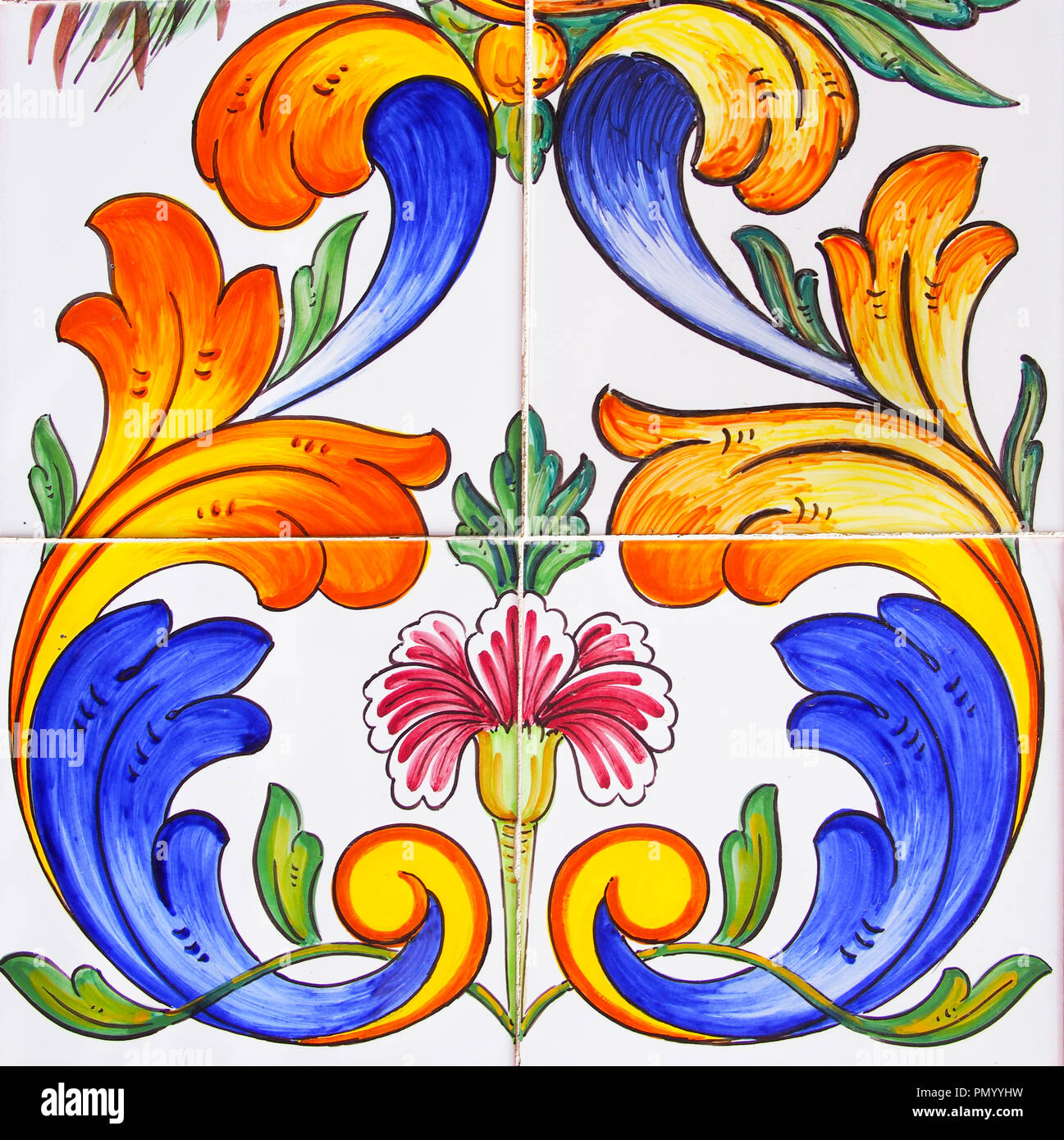 Detail of the traditional tiles from facade of old house. Decorative ...