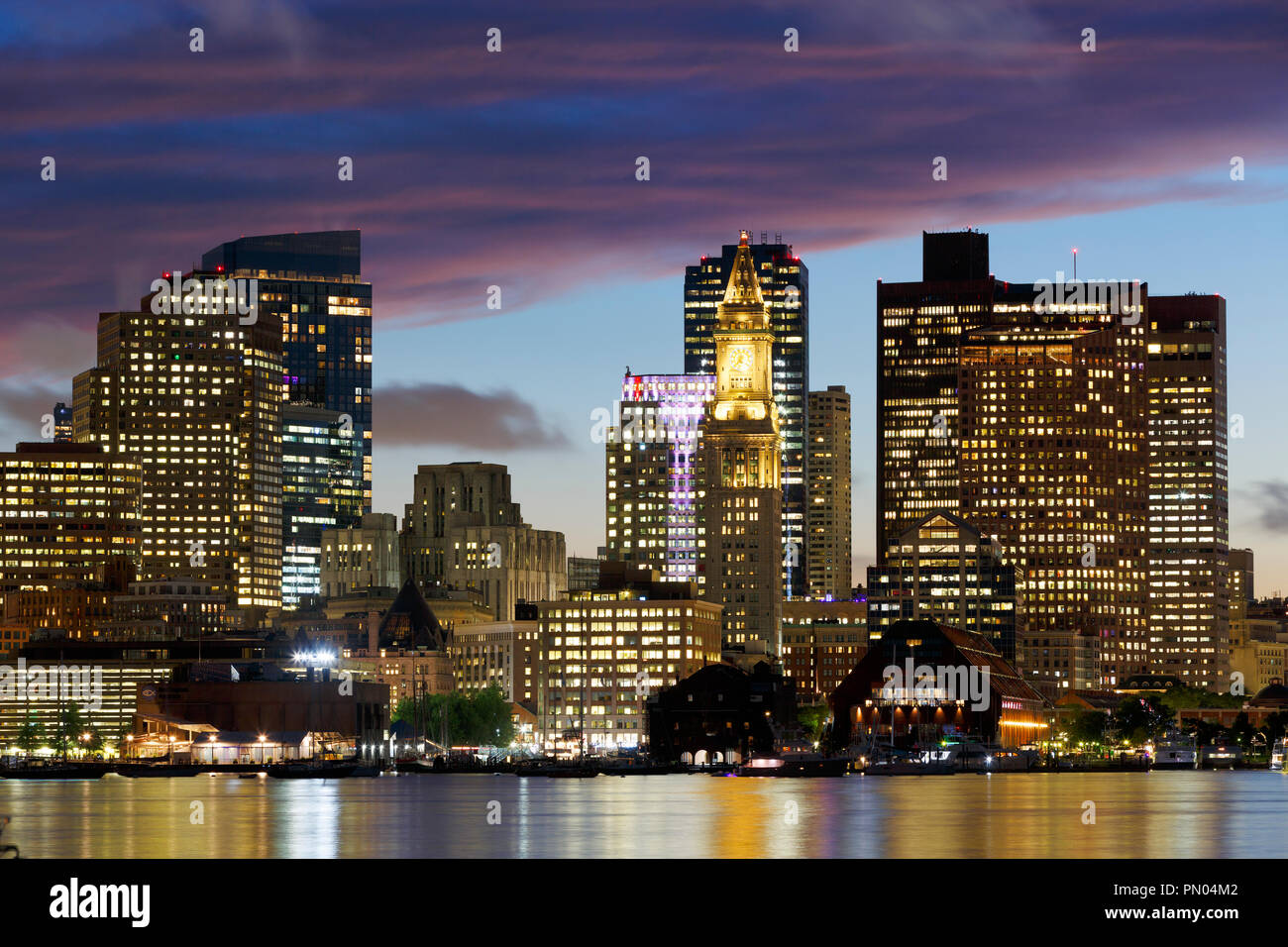 Boston Harbor city skyline sunset Stock Photo - Alamy