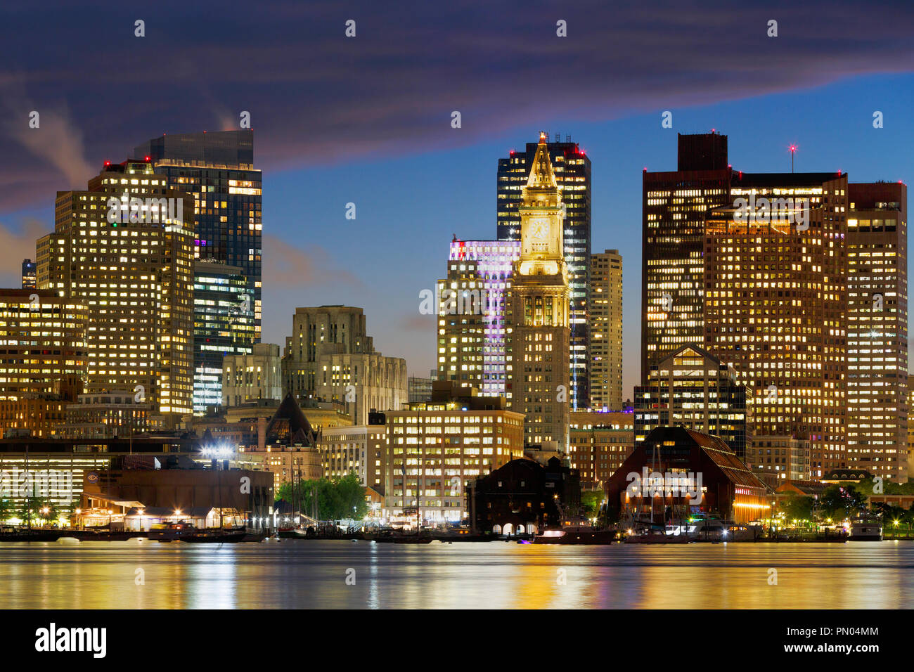 Boston Harbor city skyline sunset Stock Photo - Alamy