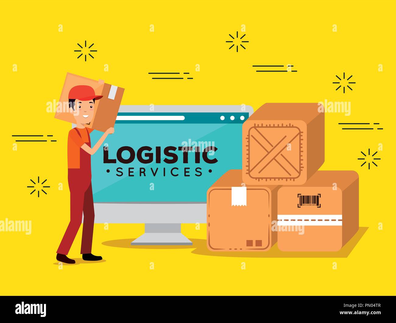 Man shipping boxes computer Stock Vector Images - Alamy