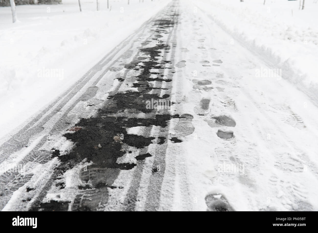 Footprints in the snow. Footprints on the first snow. Imprint of Stock ...