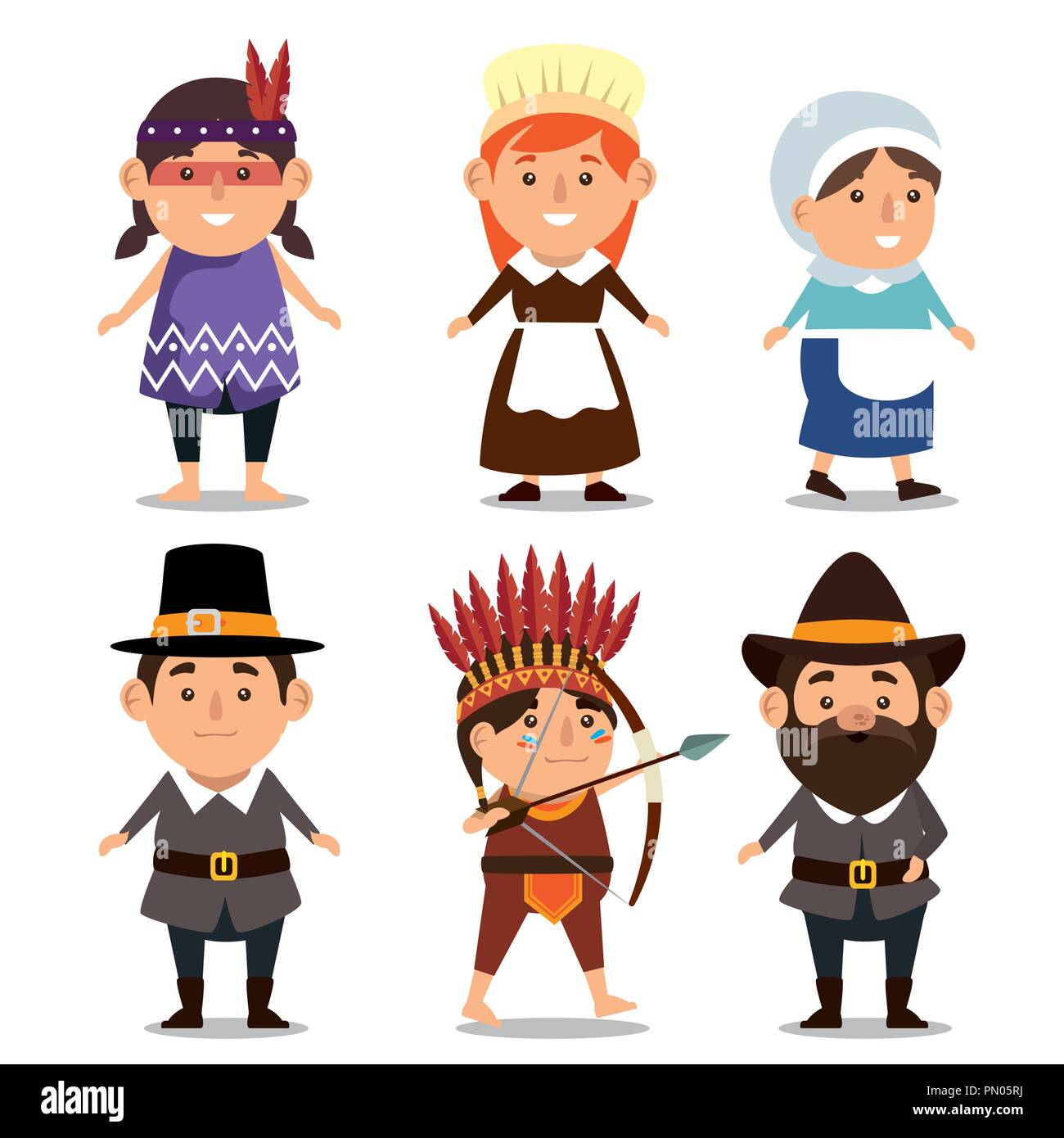 thanks giving card with pilgrims and natives Stock Vector Image & Art ...