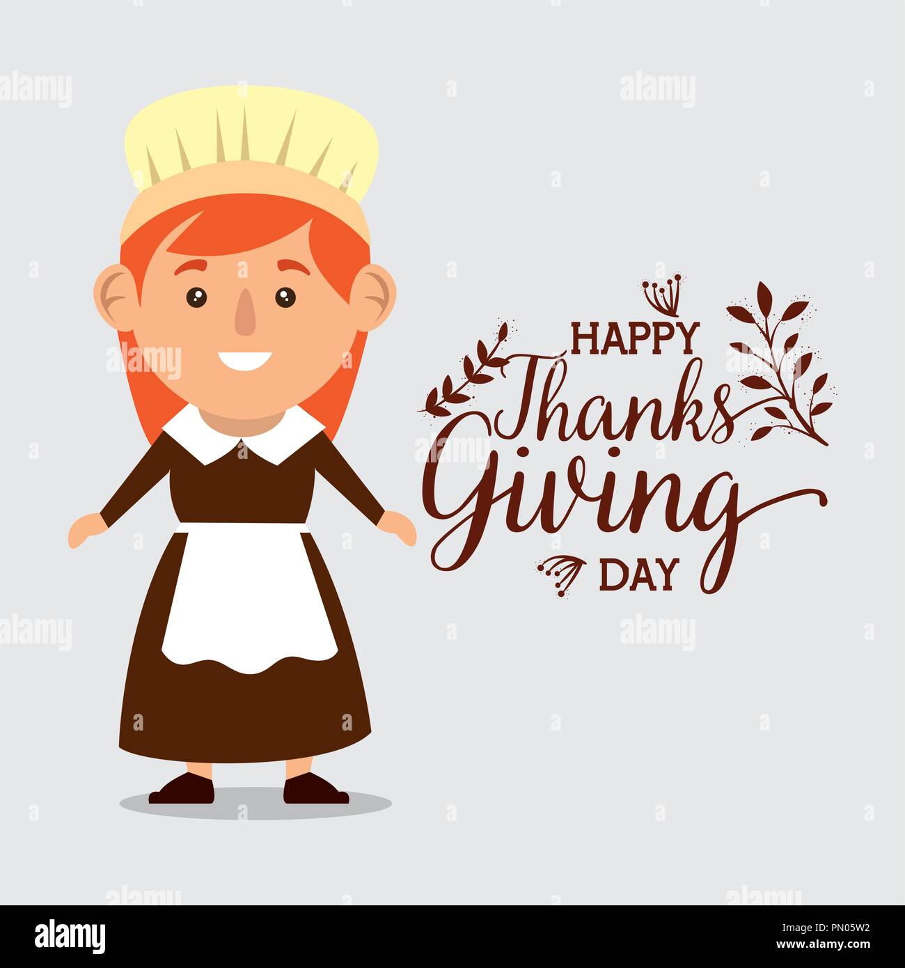 happy thanks giving card with pilgrim woman Stock Vector Image & Art ...