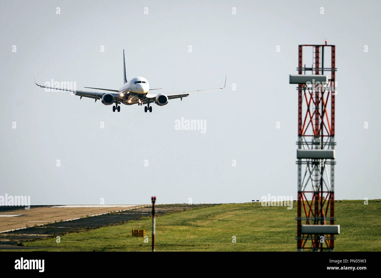 A plane lands in strong cross winds at Leeds Bradford Airport as Storm ...
