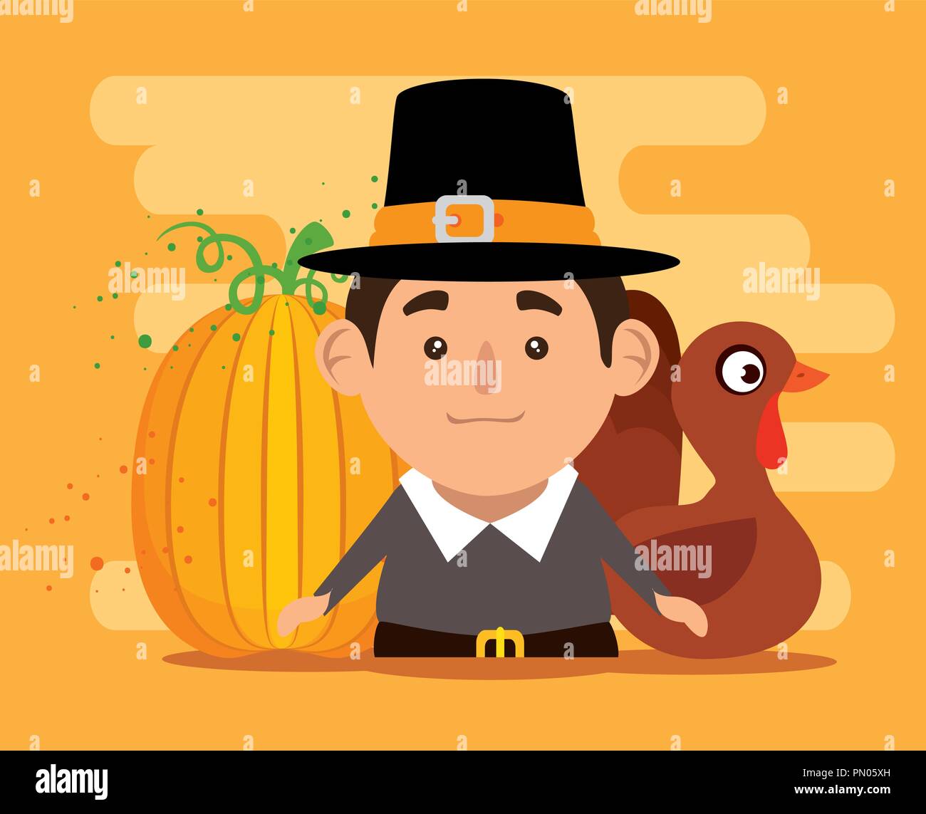 thanks giving card with turkey and pilgrim Stock Vector Image & Art - Alamy