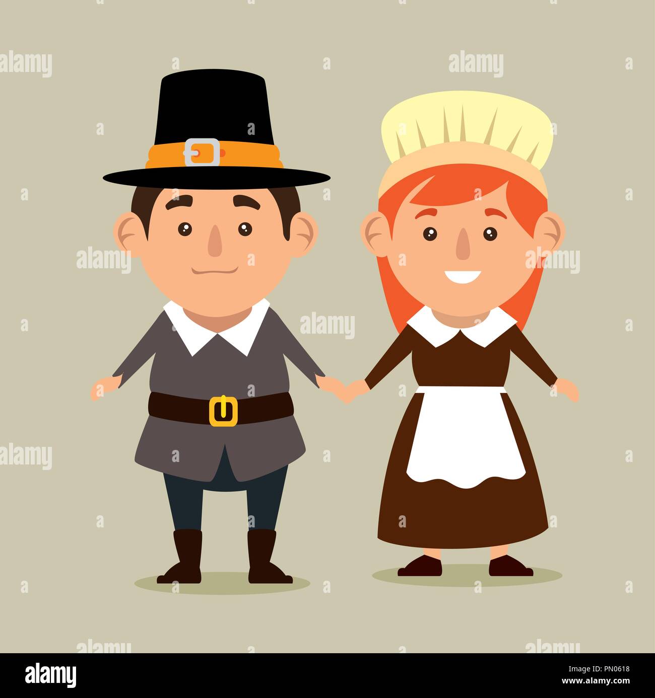 happy thanks giving card with pilgrim couple Stock Vector Image & Art ...